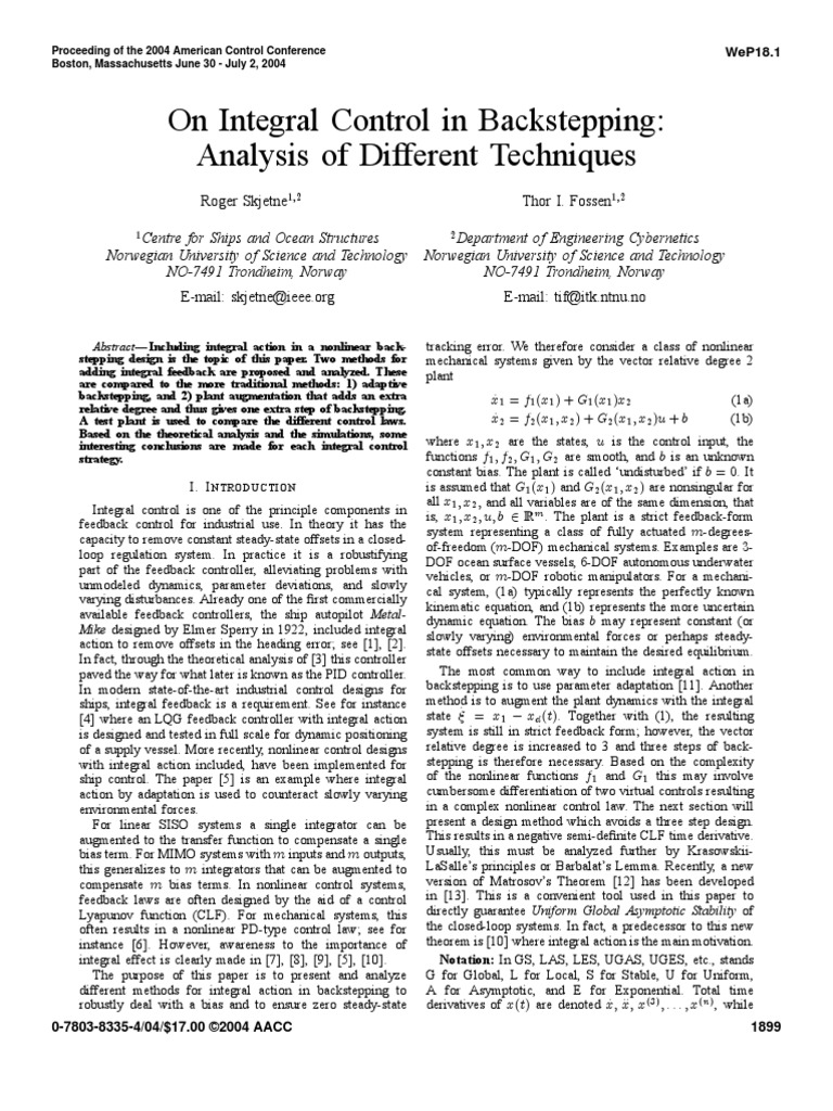 On Integral Control in Backstepping: Analysis of Different Techniques ...