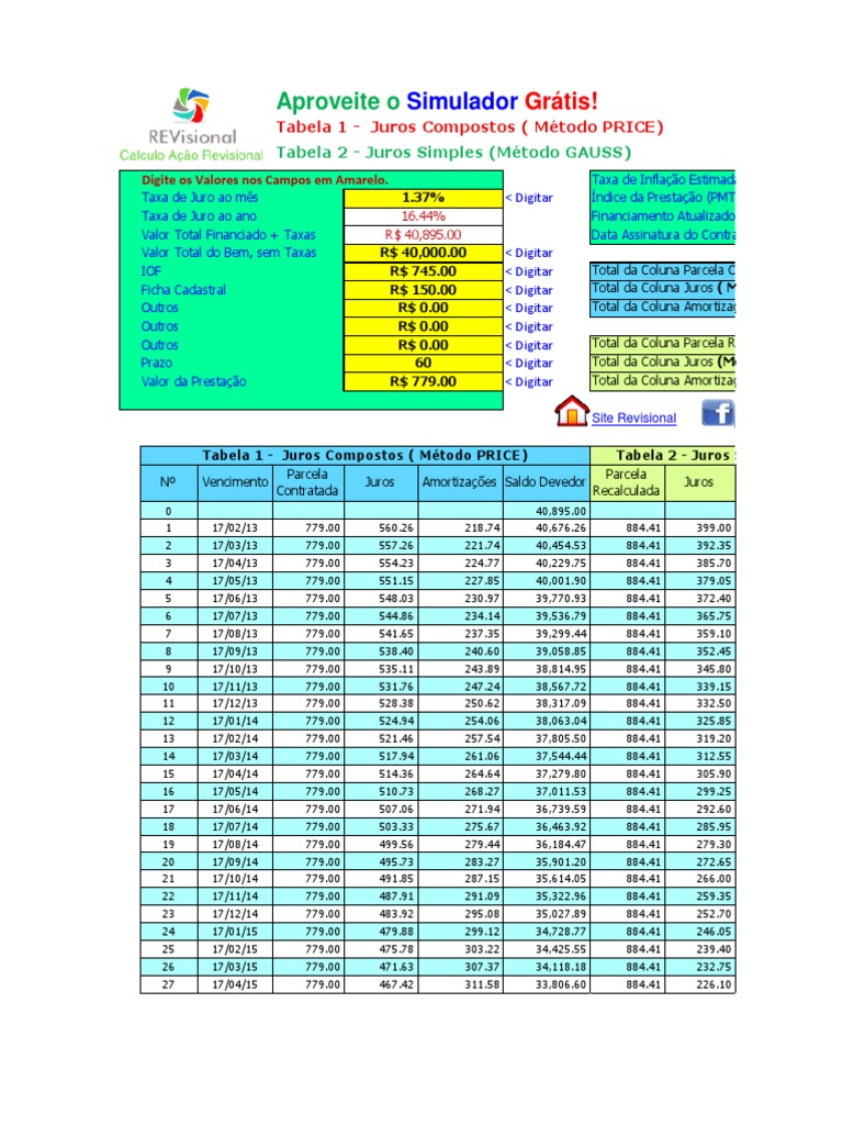 Planilha para Calculo Das Tabelas PRICE e GLAUSS | PDF | Interesse ...