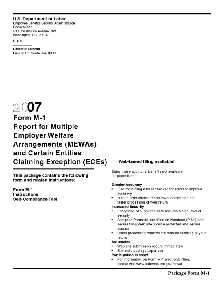Form M-1 Filing for MEWAs 2007 | PDF