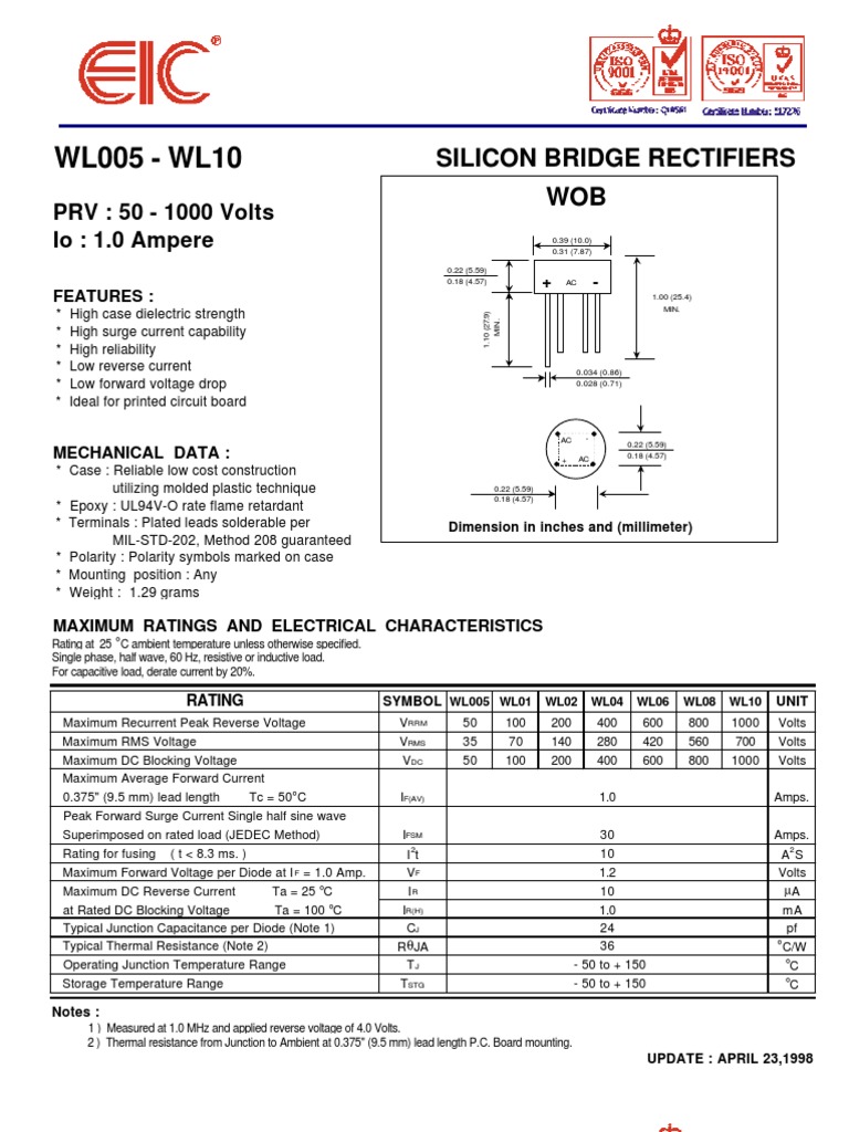 WL05 Data Sheets | PDF | Capacitor | Diode