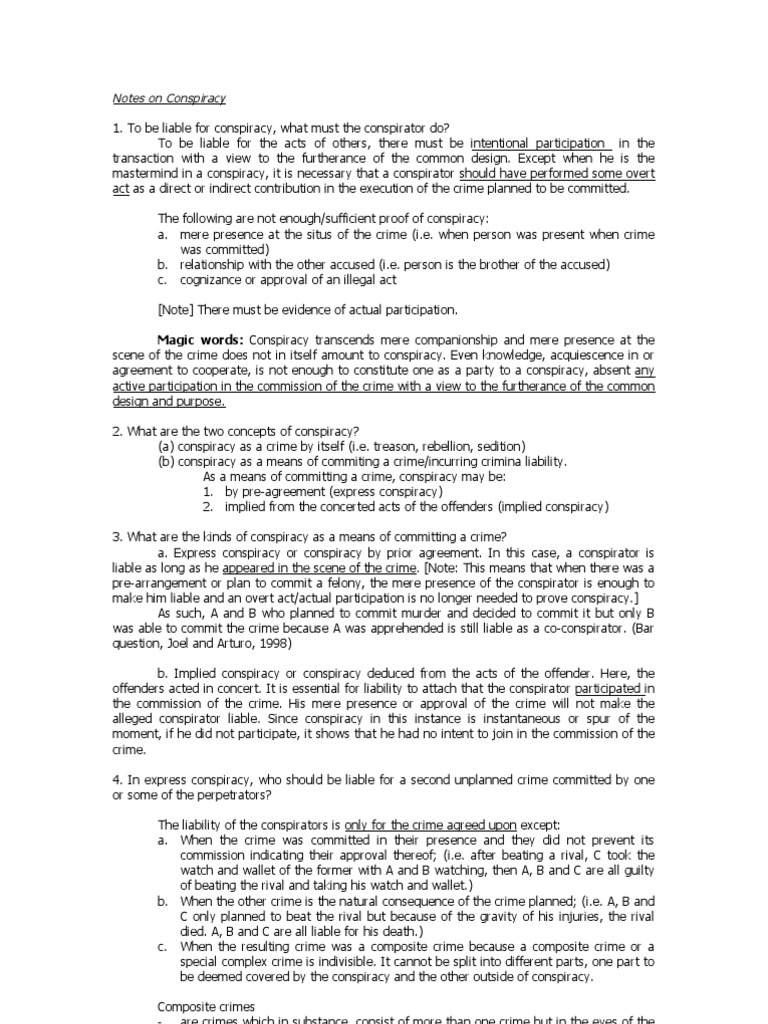 Notes on Conspiracy | Conspiracy (Criminal) | Crimes