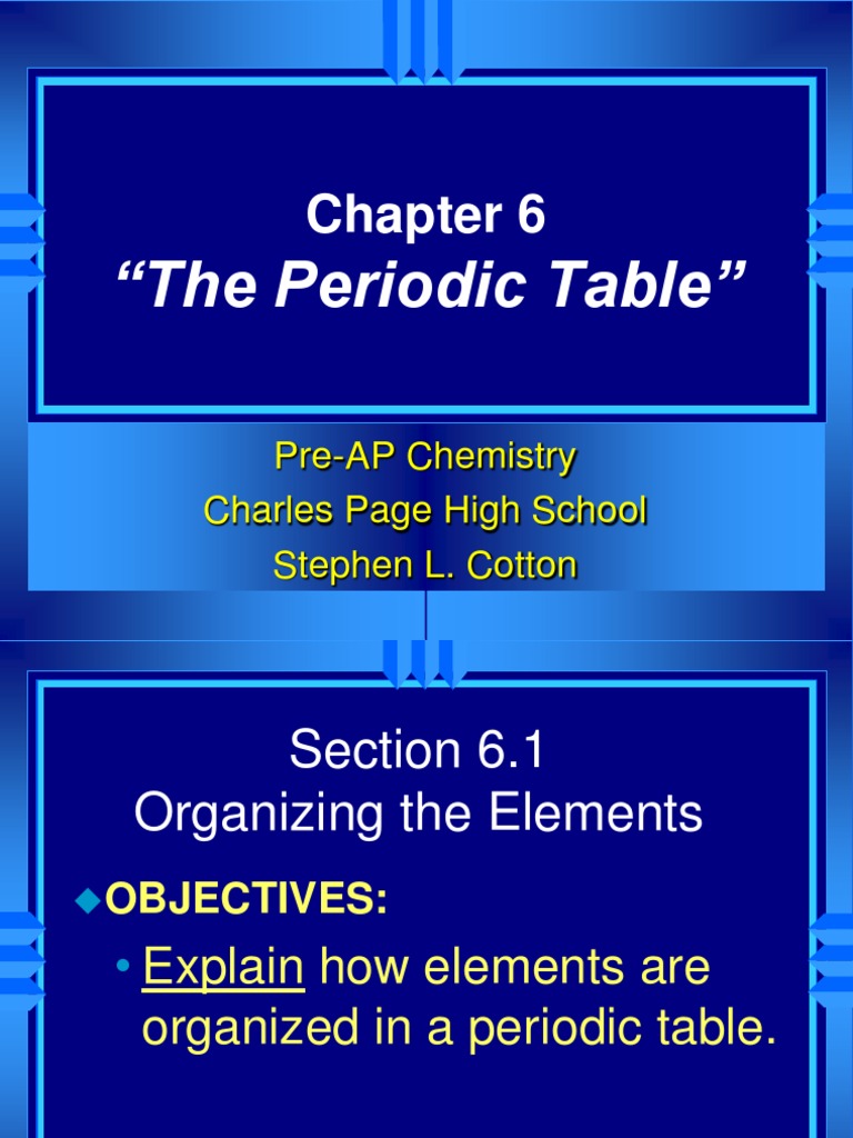 Chapter 6 The Periodic Table | Download Free PDF | Ion | Periodic Table