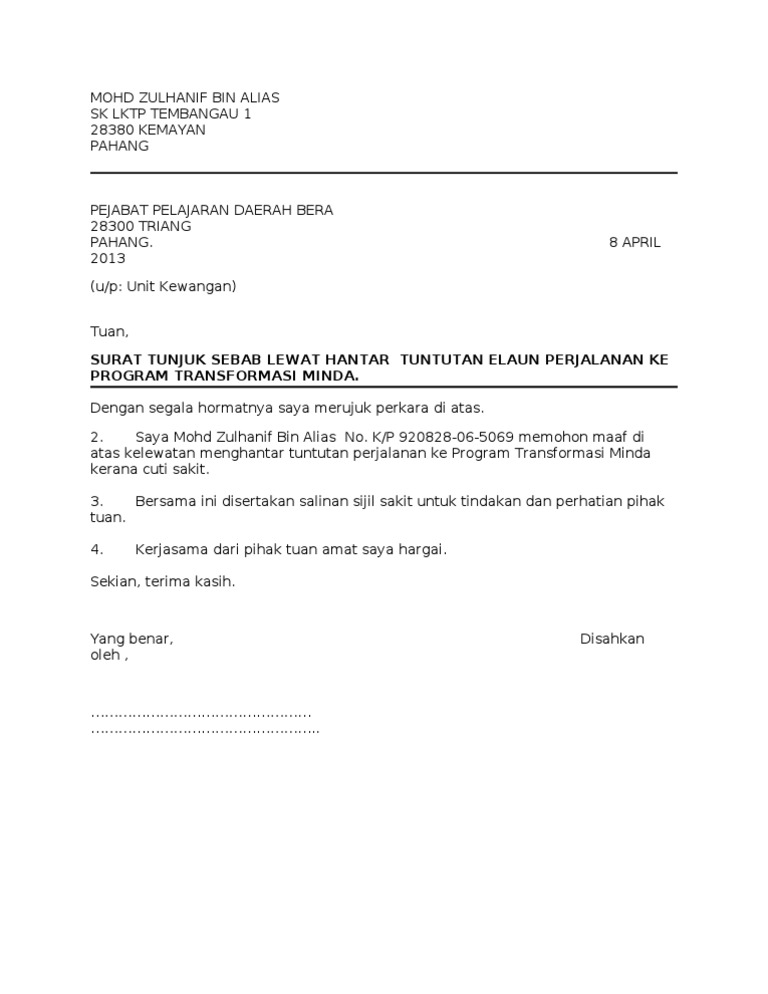 Surat Tunjuk Sebab Kelewatan Tuntutan | PDF