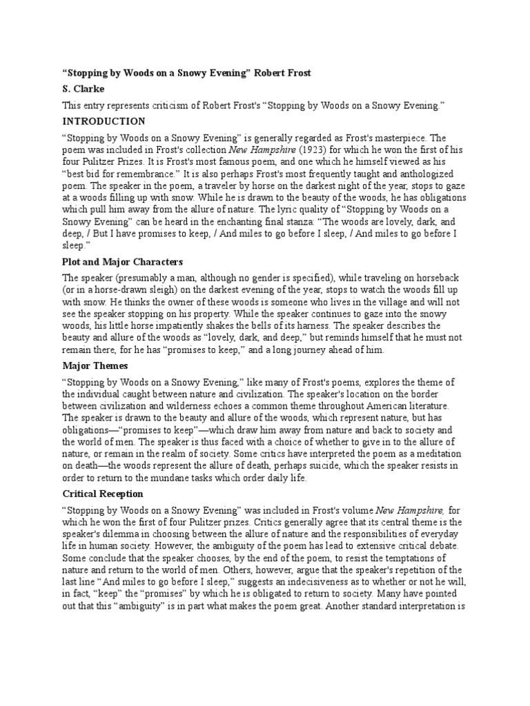 Stopping by Woods On A Snowy Evening | PDF | Rhyme | Poetry