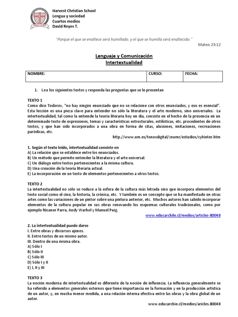 Guía Lenguaje Intertextualidad | PDF | Intertextualidad | Plagio