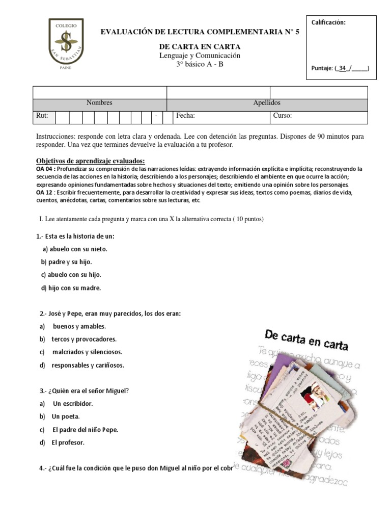 Prueba de Carta en Carta | PDF | Enseñando y aprendiendo