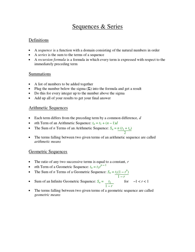 SAT II Math Level 2 Subject Test Notes: Sequences | PDF