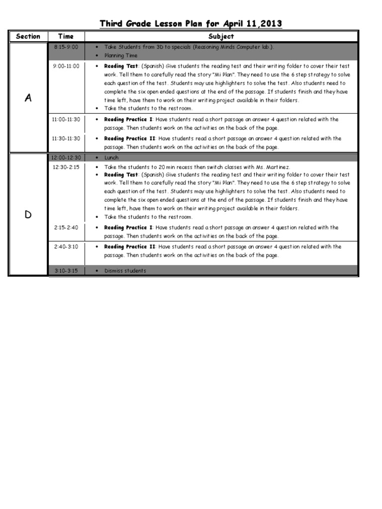 April 11 Third Grade Lesson Plan | PDF