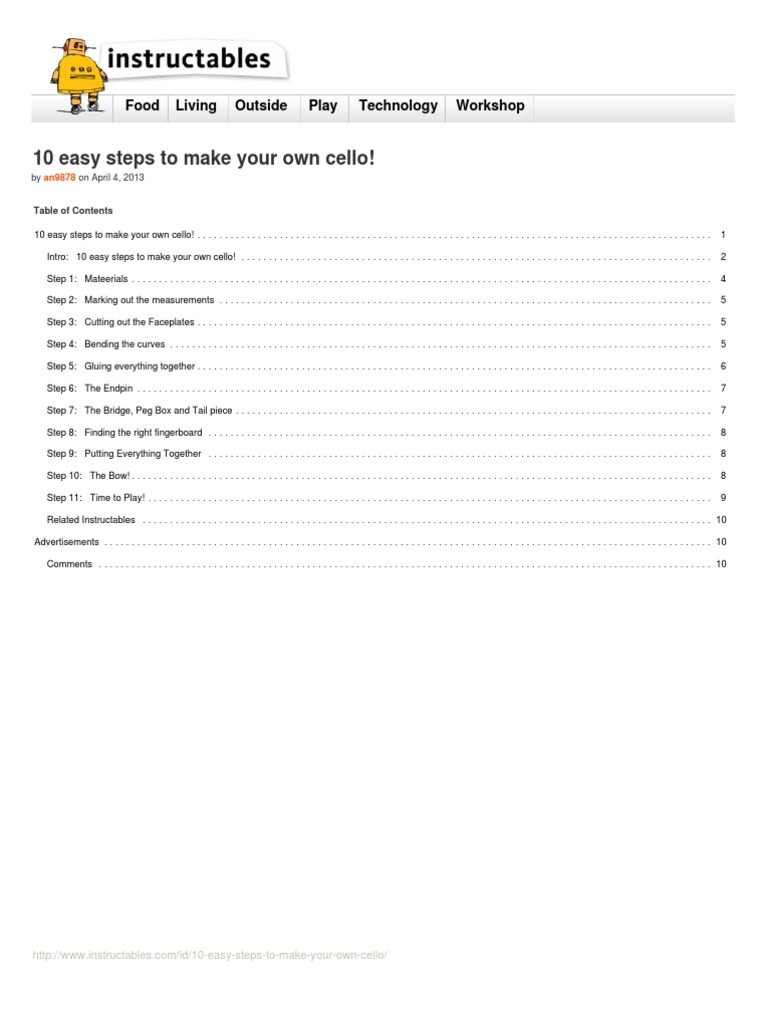How to Make Your Own Cello in 10 Easy Steps | PDF | Cello | String ...