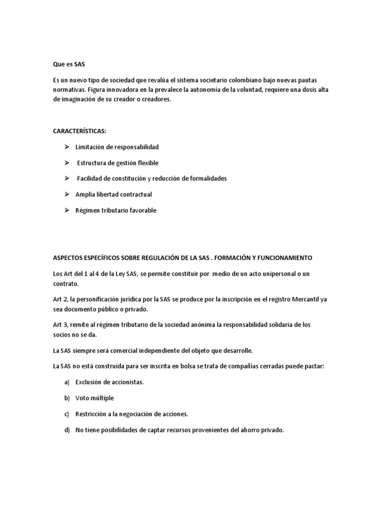 Que Es SAS | Descargar gratis PDF | Sociedad de responsabilidad ...