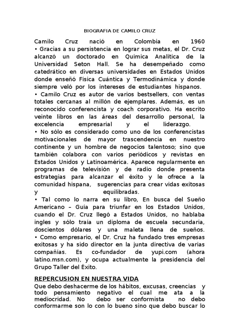 Biografia de Camilo Cruz | PDF
