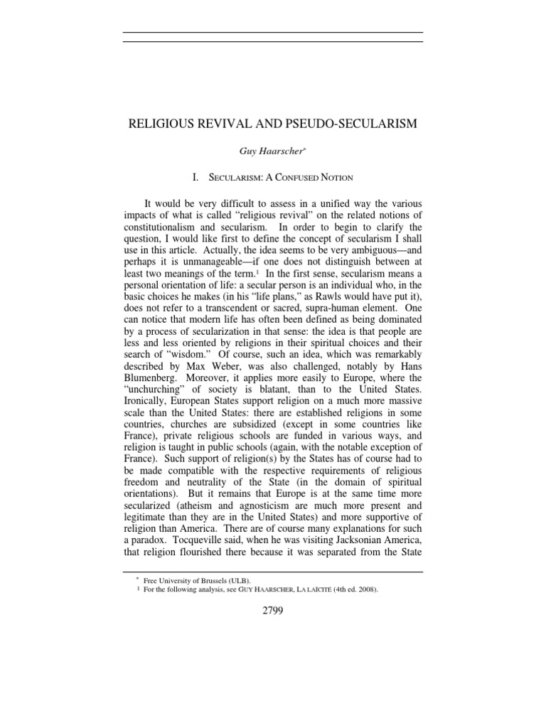 Religious Revival and Pseudo-Secularism Guy Haarscher | PDF ...
