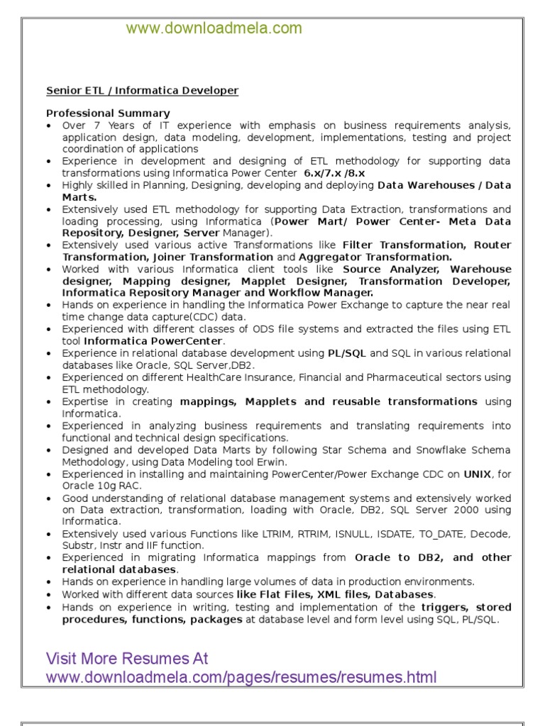 ETL Informatica Developer Resume | PDF | Databases | Data Warehouse