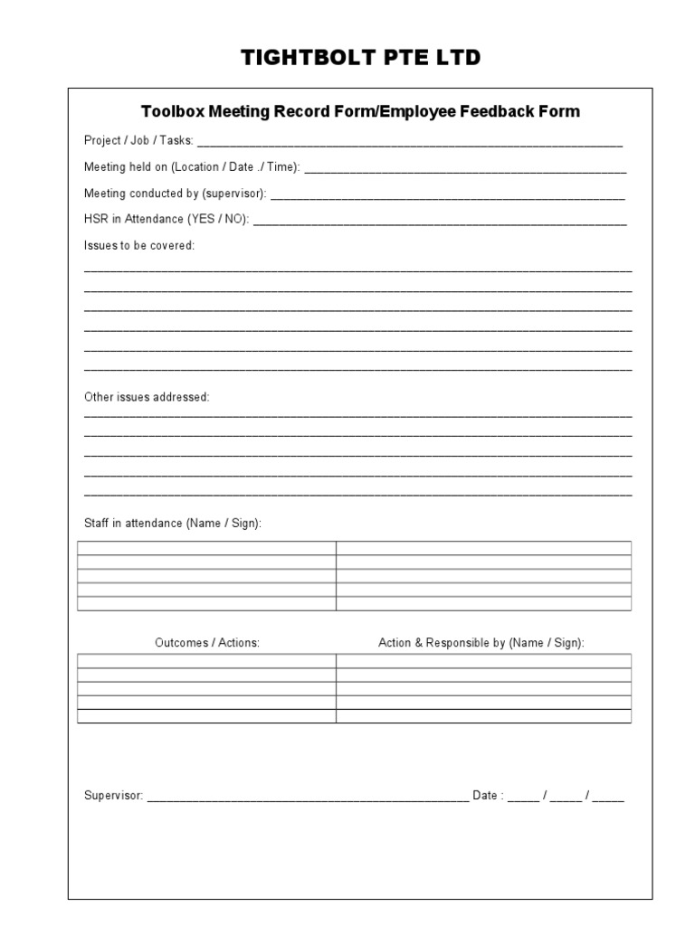 Toolbox Meeting Record Template | PDF