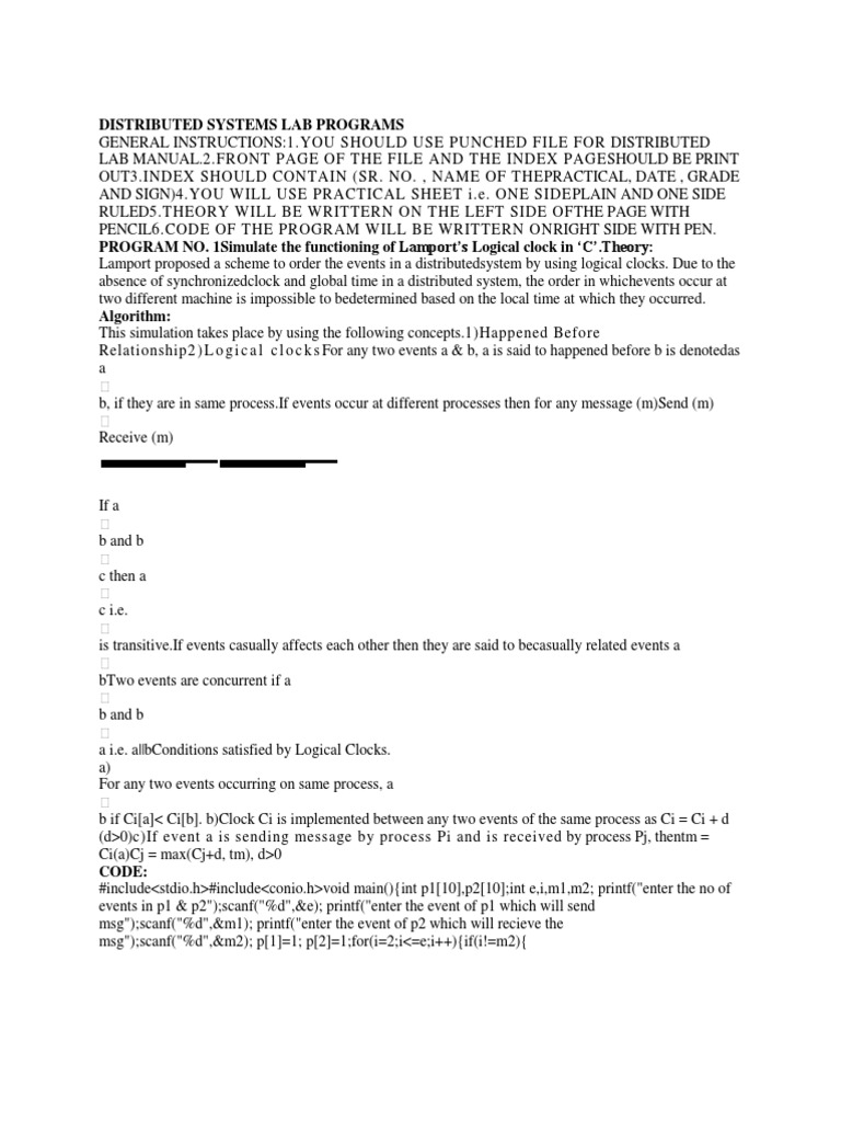 Simulating Lamport's Logical Clock and Distributed Mutual Exclusion Algorithms in C | PDF ...