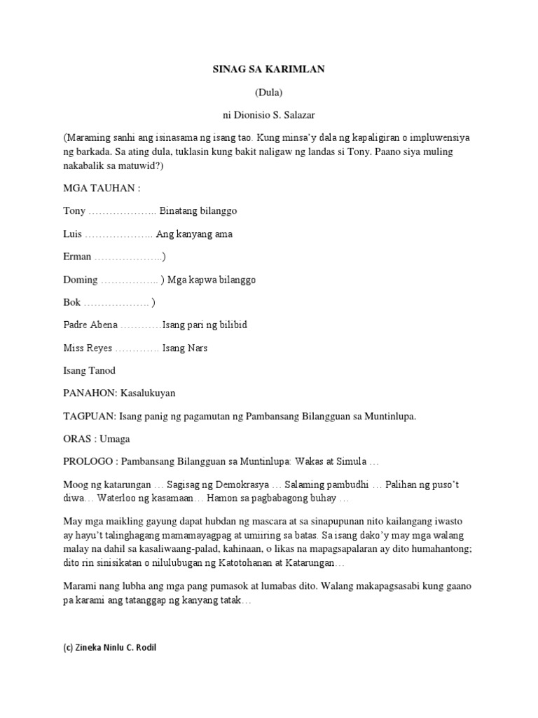 Sinag Sa Karimlan Ni Dionisio S. Salazar