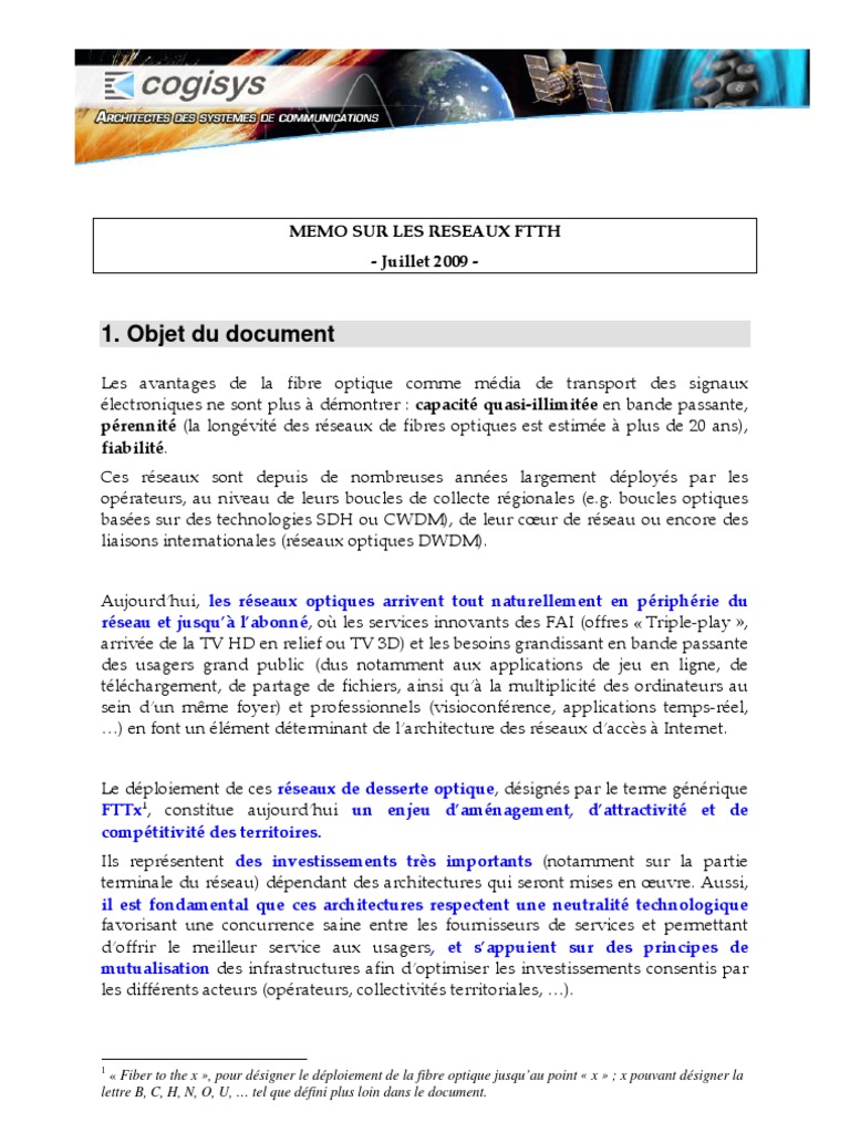 Memoire FTTH | PDF | Fibre optique | Réseau électrique