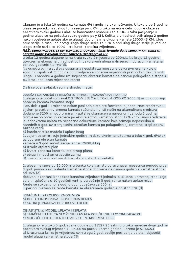 Finansijska Matematika - Primjeri Zadataka Sa Ispita | PDF