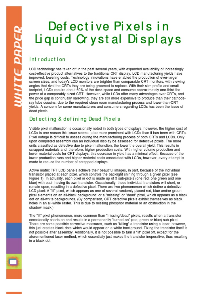 Defective Pixels in Defective Pixels in Liquid Crystal Displays Liquid Crystal Displays | PDF ...