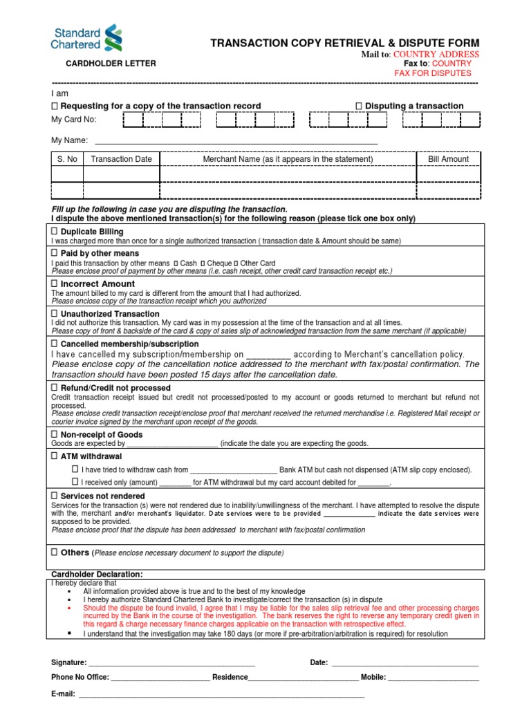 Transaction Copy Retrieval and Dispute Form | PDF | Receipt | Financial ...