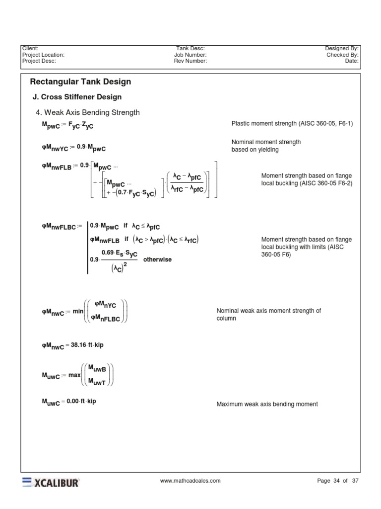 Rectangular Tank Design: J. Cross Stiffener Design | PDF