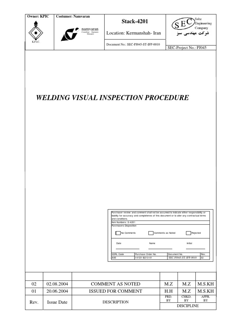 Welding Visual Check Procedure | PDF | Technology & Engineering