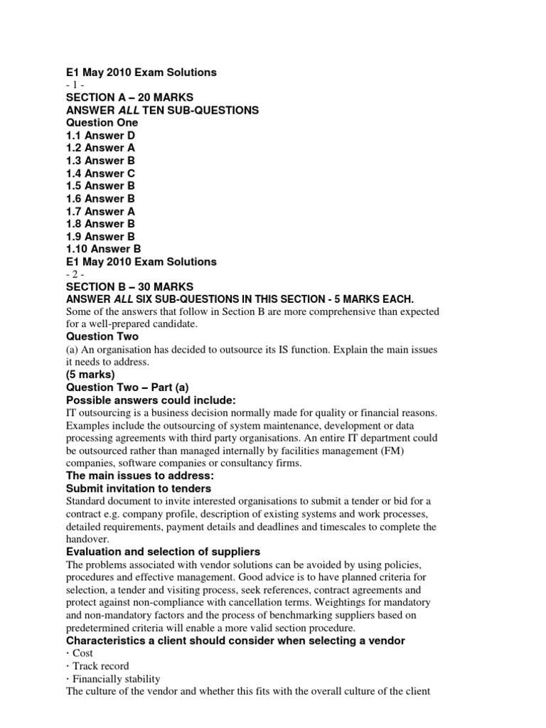 CIMA Exam Solution E1.docx | Outsourcing | Supply Chain