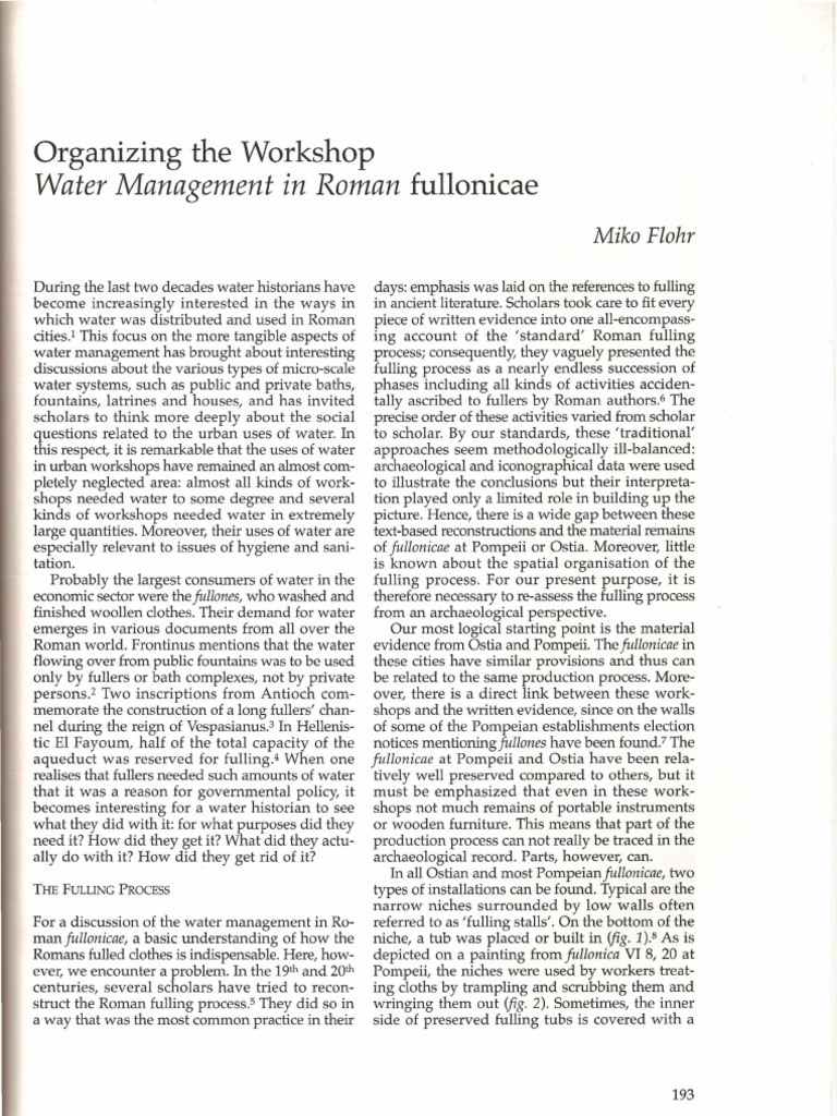Organizing The Workshop: Water Management in Roman Fullonicae | PDF ...