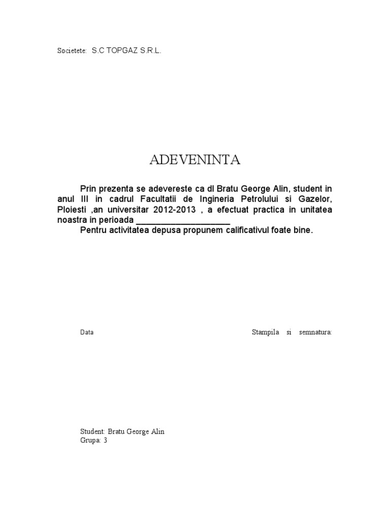 Adeverinta Practica | PDF