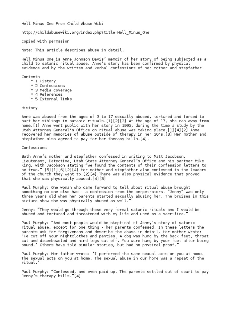 Hell Minus One From The Child Abuse Wiki - Confirmed Satanic Ritual ...