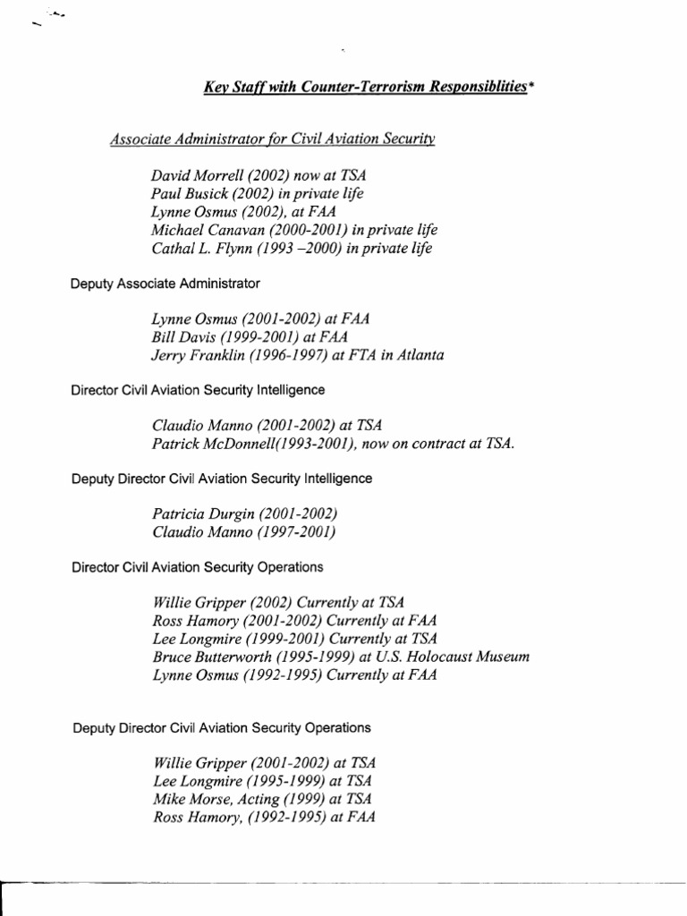 FAA Counter-Terrorism Key Staff | PDF | Transportation Security ...