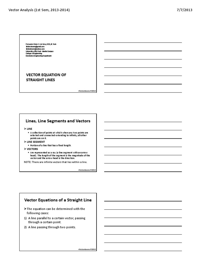 Vector Analysis Lecture Notes 02 Vector Equation Of Straight Lines