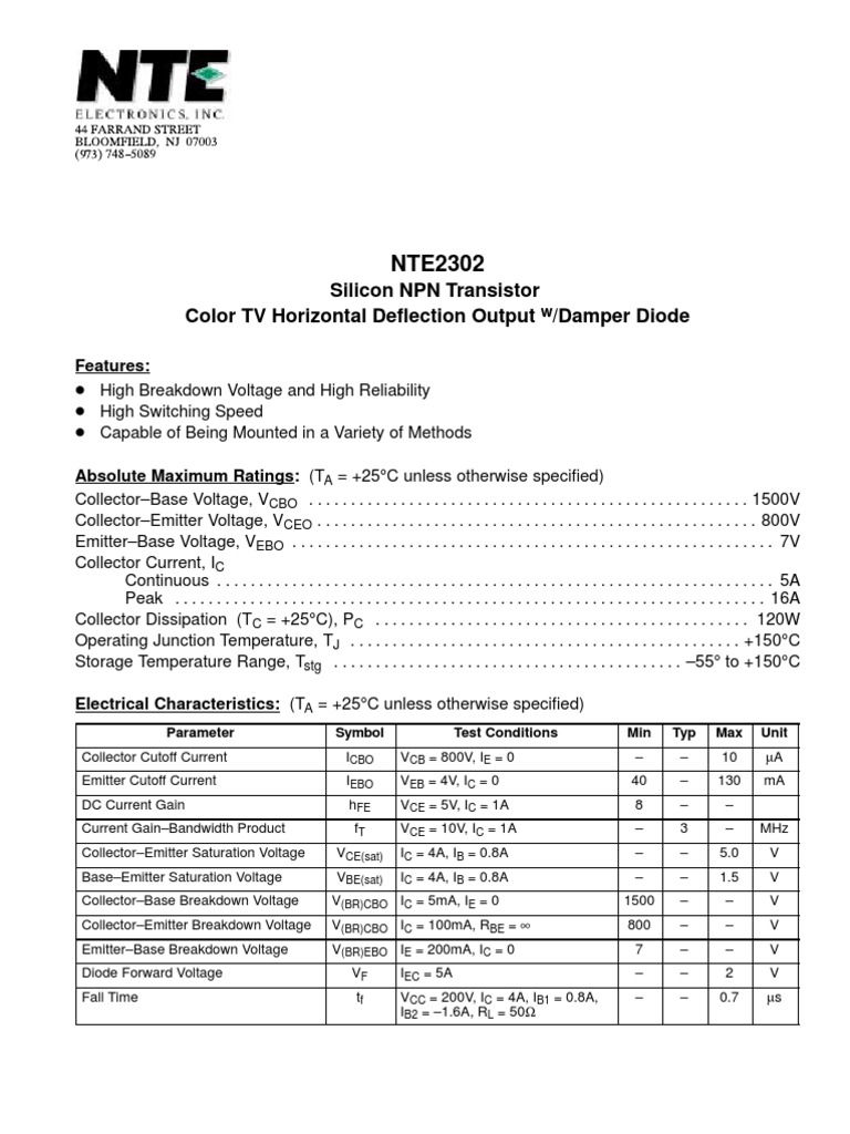 445-1 (Nte2302) | PDF | Bipolar Junction Transistor | Electrical Engineering
