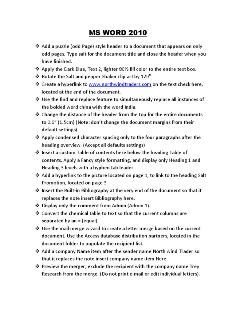 MS WORD 2010 Questions | PDF | Microsoft Word | Hyperlink