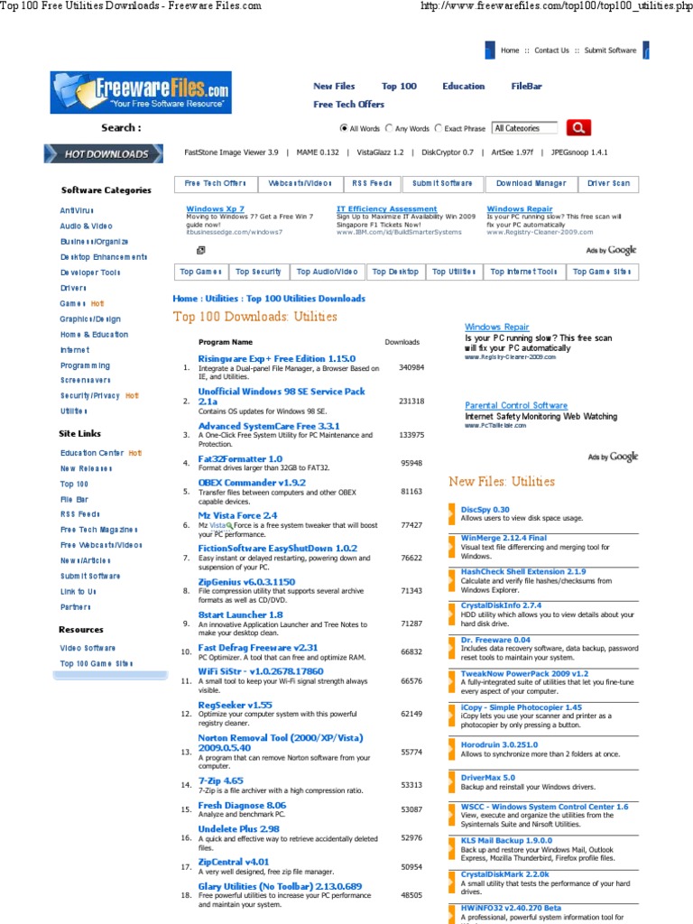 Top 100 Free Utilities | PDF | Microsoft Windows | Computer File