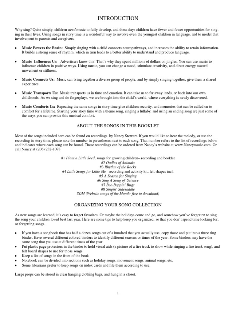 Singable Songs For Story Times PDF | PDF | Singing | Vocabulary