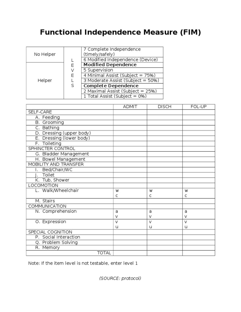 OT6 - Functional Independence Measure | PDF