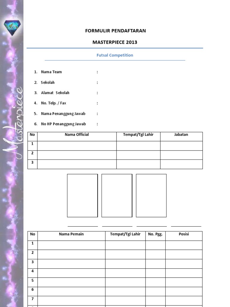 Form Pendaftaran Lomba Futsal | PDF