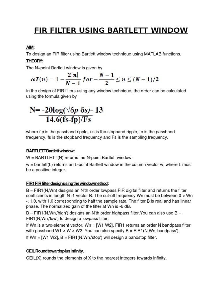 bartlett window using matlab | Low Pass Filter | Signal Processing