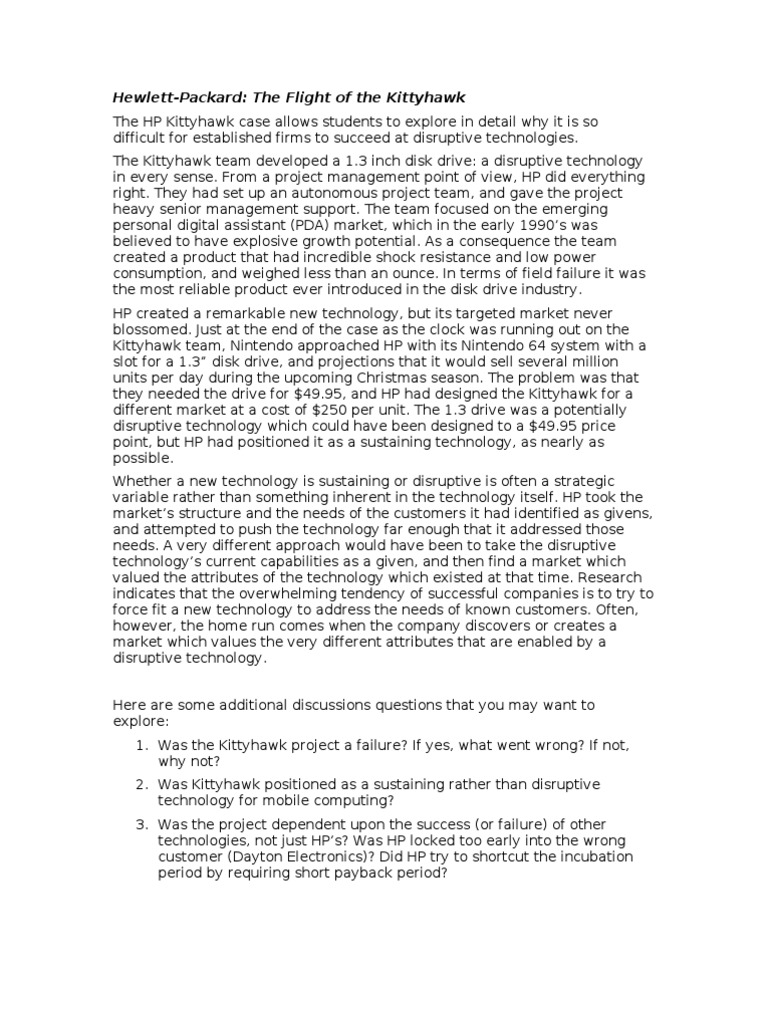 HP Kittyhawk: Disruptive Tech Challenges | PDF | Disruptive Innovation ...