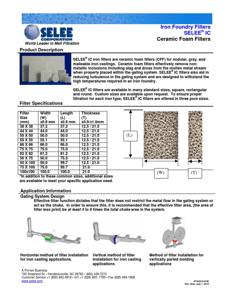 Dta2010-01m Ic Filters Data Sheet Metric Units | Casting (Metalworking ...