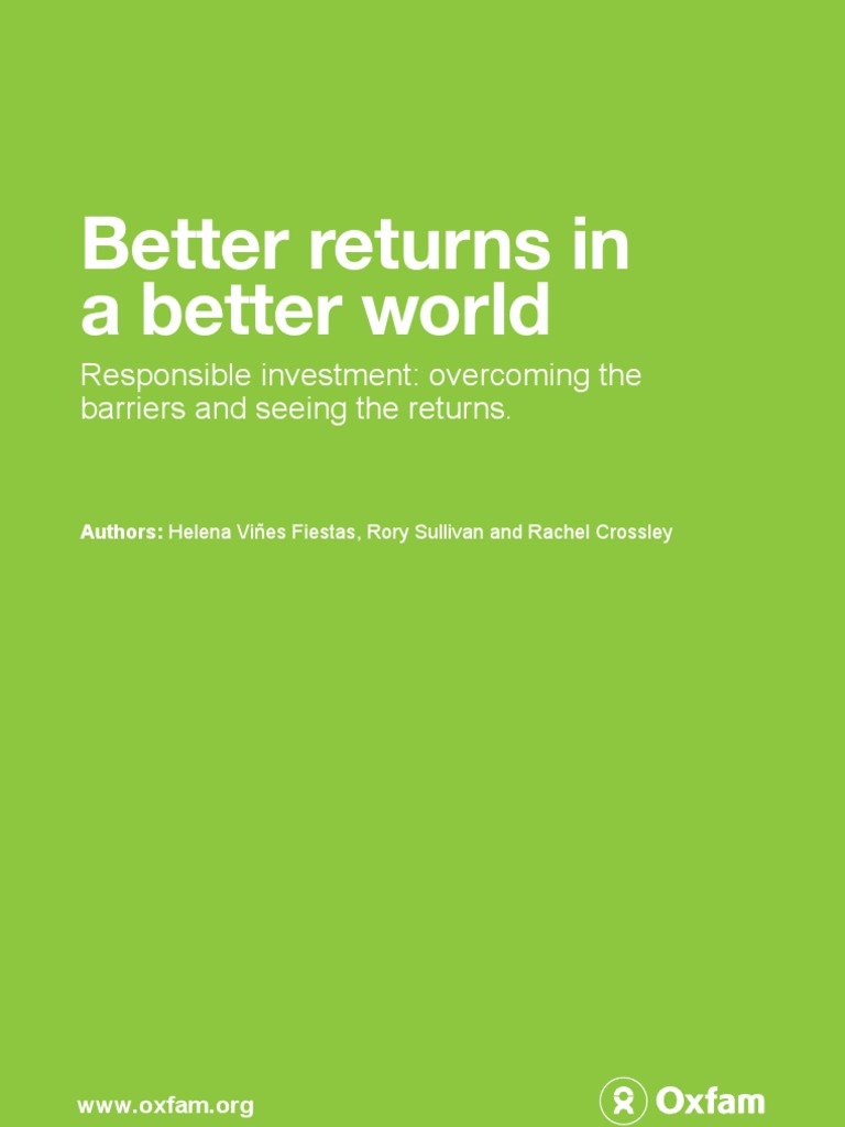 Better Returns in A Better World: Responsible Investment - Overcoming ...