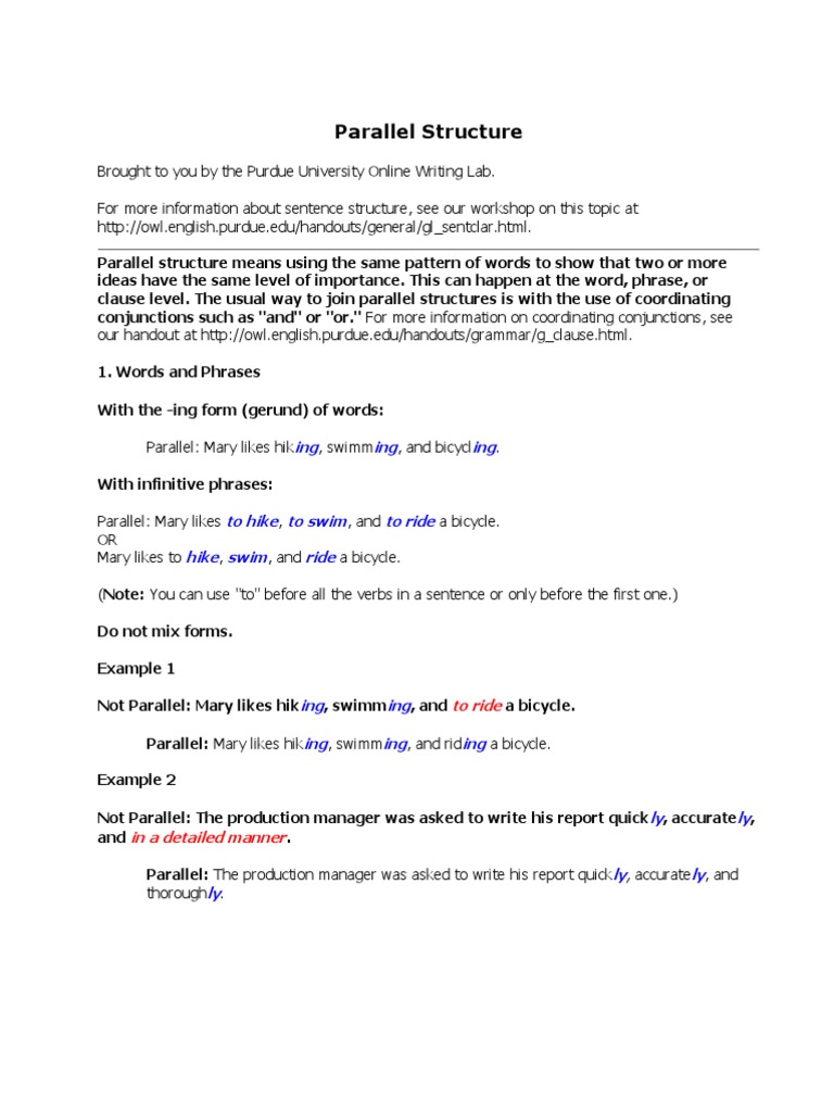 Parallel Structure | PDF | Sentence (Linguistics) | Phrase