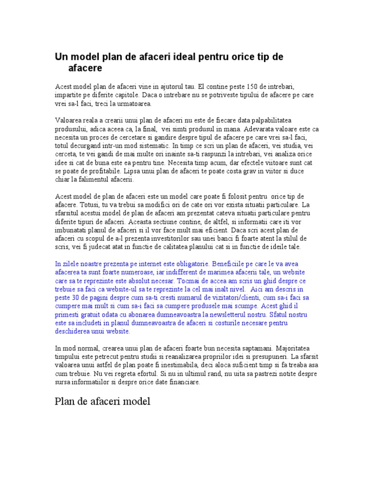 Un Model Plan de Afaceri Ideal Pentru Orice Tip de Afacere