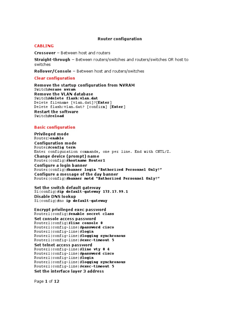 Router Configuration Notes | PDF | Ip Address | Router (Computing)