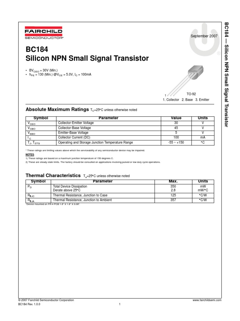 Bc184 Pdf Pdf Bipolar Junction Transistor Transistor
