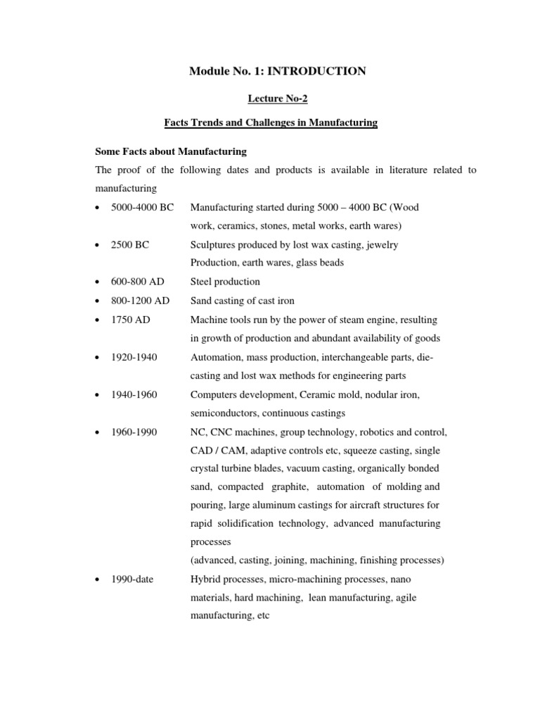 Module No. 1: INTRODUCTION: Lecture No-2 Facts Trends and Challenges in Manufacturing | PDF ...