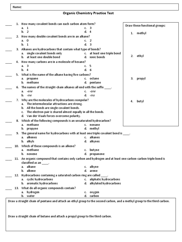 2008 2009 Practice Test Organic PDF | PDF | Alkane | Hydrocarbons