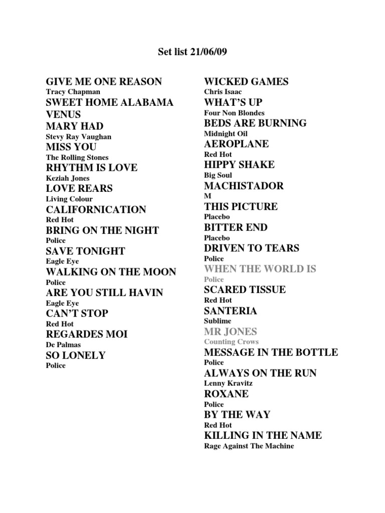 Set List 21 | PDF