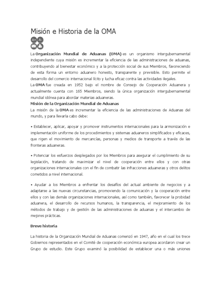 Misión e Historia de La OMA | PDF | aduana | Economias